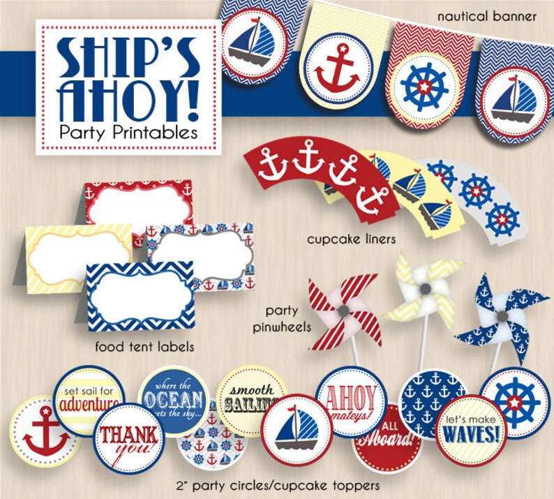NAUTICAL Printable Paper Pack in Navy Blue and Red- Instant Download - Etsy