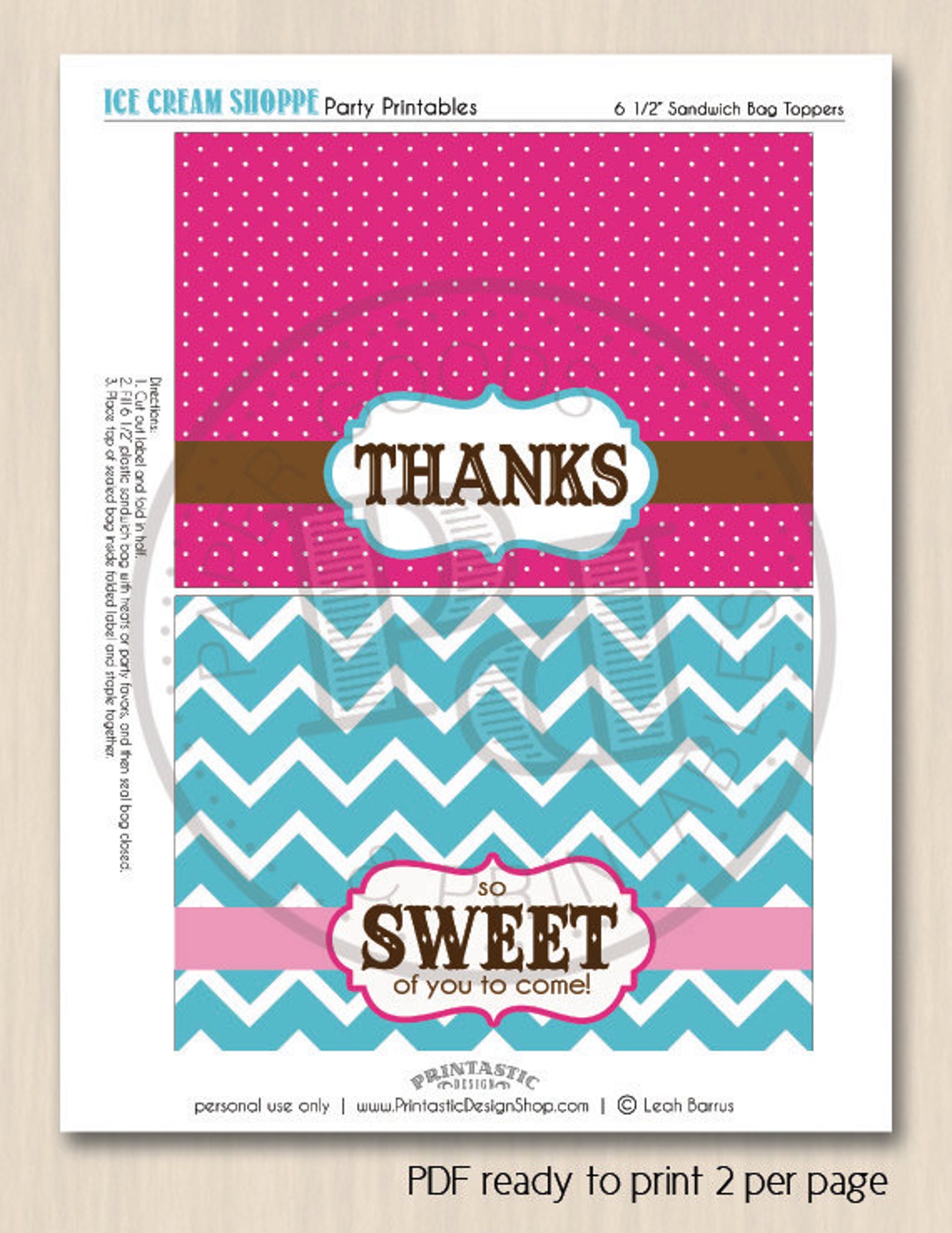 TREAT BAG TOPPERS in Pink and Teal- Instant Printable Download - Etsy