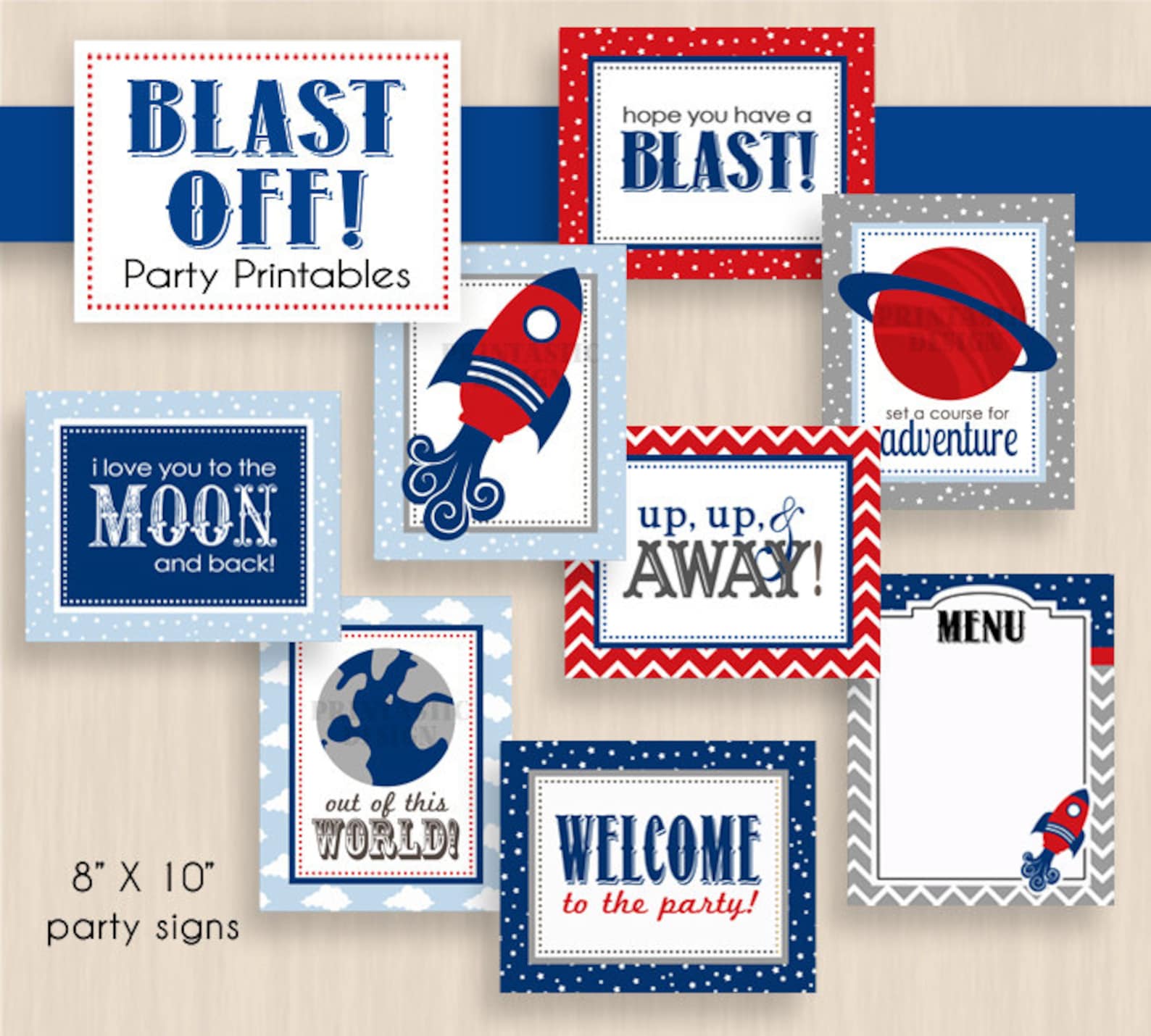 BLAST OFF Birthday Party Printable Package in Navy and Red - Etsy