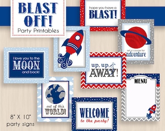BLAST OFF Birthday Party Printable Package in Navy and Red | Etsy