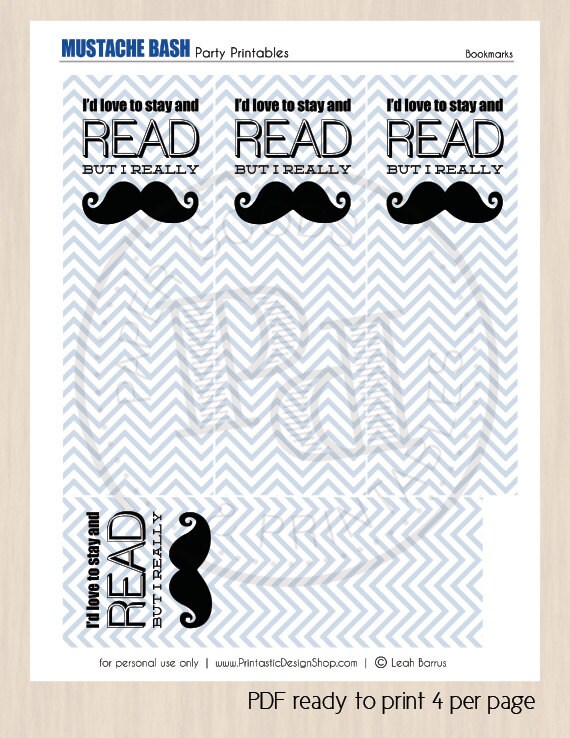MUSTACHE Printable Bookmark Instant Download | Etsy