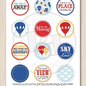HOT AIR BALLOON Cupcake Toppers & Party Circles in Navy Blue and Red ...