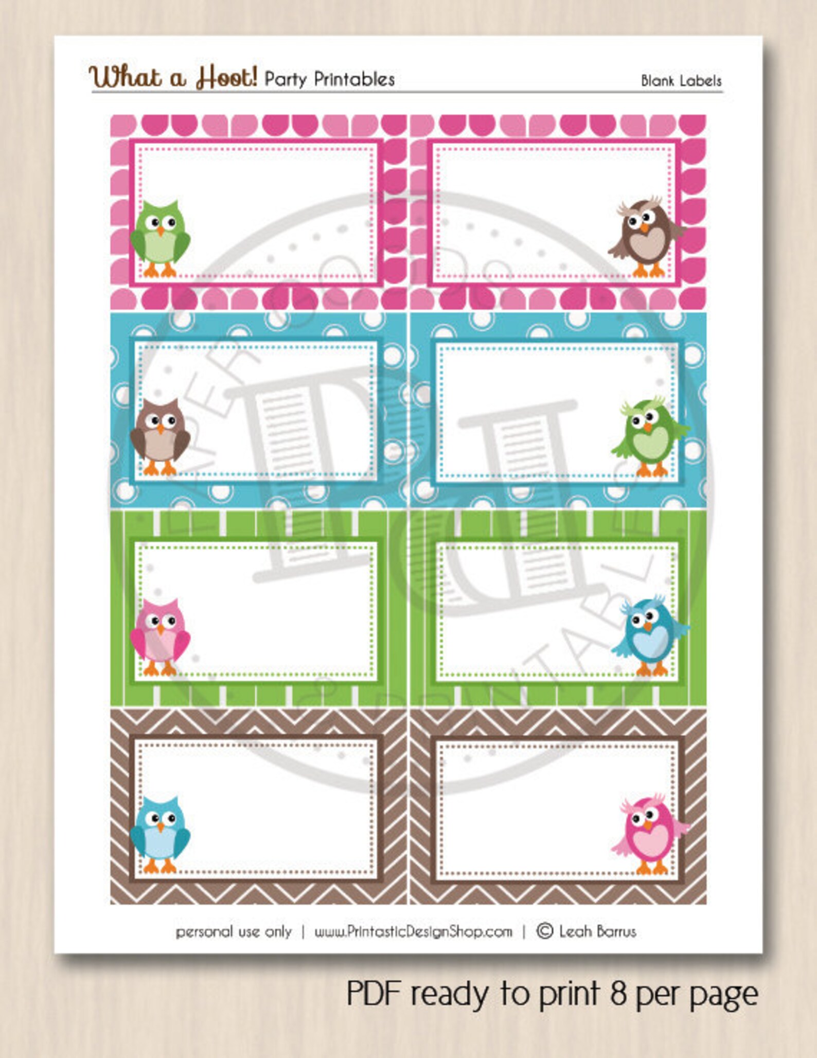 OWL Blank Labels and Tags in Pink and Teal Instant Printable | Etsy