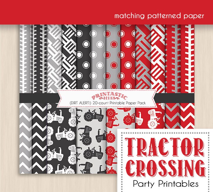 TRACTOR CROSSING Birthday Printable Package in Red and Charcoal Gray ...