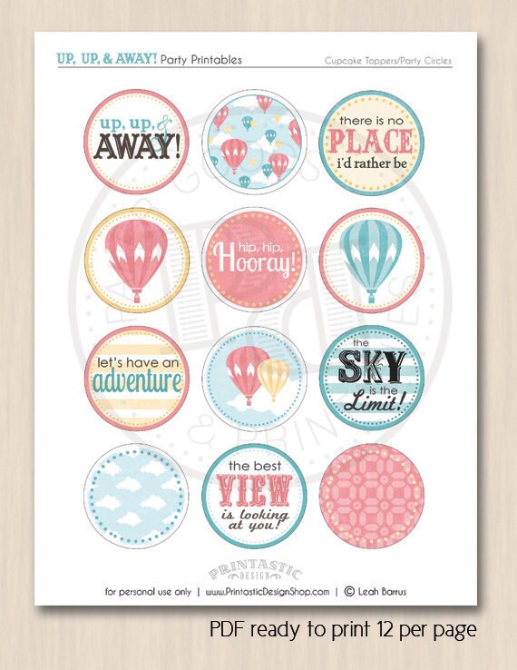 HOT AIR BALLOON Girl Birthday Party Circles & Cupcake Toppers | Etsy