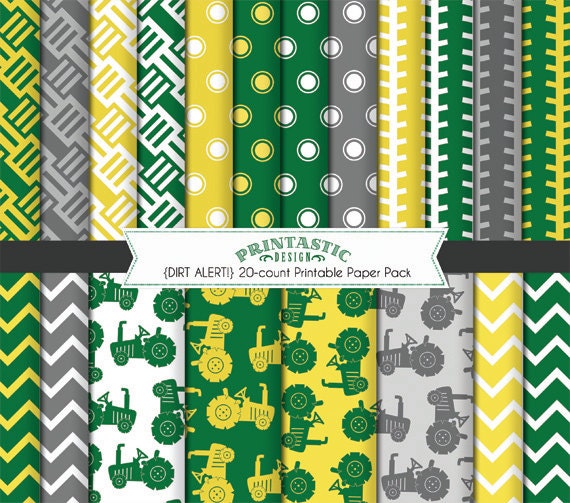DIRT ALERT Paper Pack in Green and Yellow Instant Printable | Etsy