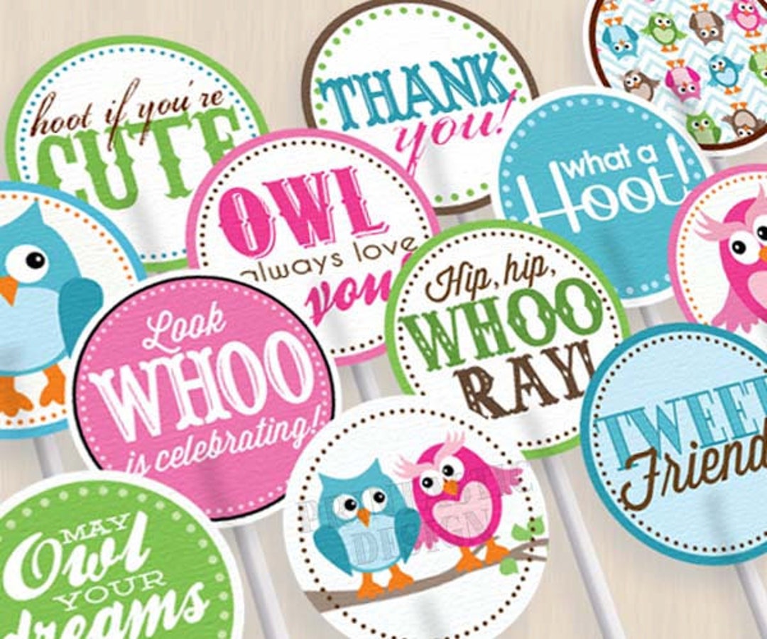 BABY OWL Cupcake Toppers & Party Circles in Pink and Teal- Instant ...