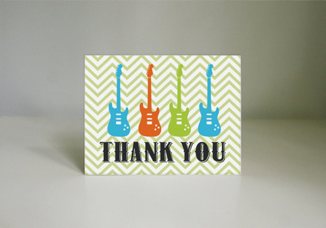 ROCK GUITAR Thank You Card in Turquoise Aqua Blue, Lime Green, and ...