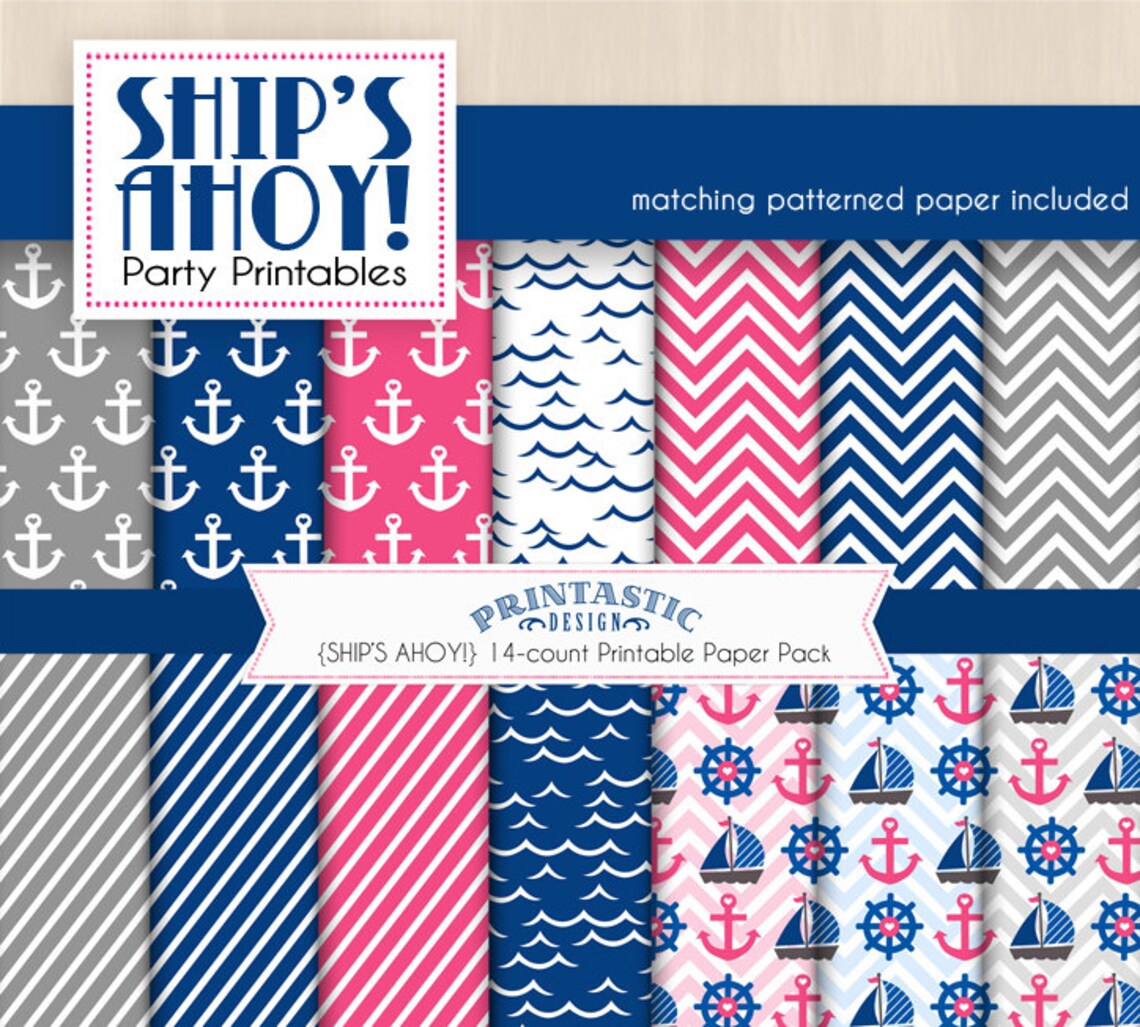 SHIP'S AHOY Nautical Birthday Printable Package in Pink and Navy Blue ...