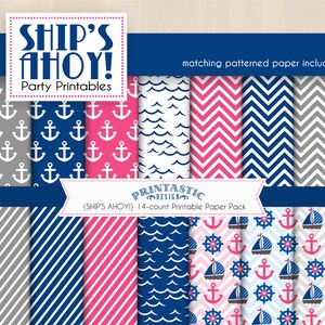 SHIP'S AHOY Nautical Birthday Printable Package in Pink and Navy Blue ...