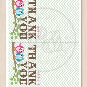 TWIN OWL Printable Thank You Card in Pink & Teal Instant Printable ...