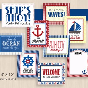 NAUTICAL 8X10 Party Signs in Navy Blue, Red, and Yellow- Instant PDF ...