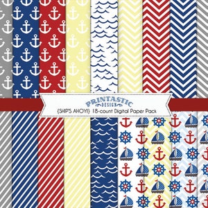 NAUTICAL Printable Paper Pack in Navy Blue and Red- Instant Download - Etsy