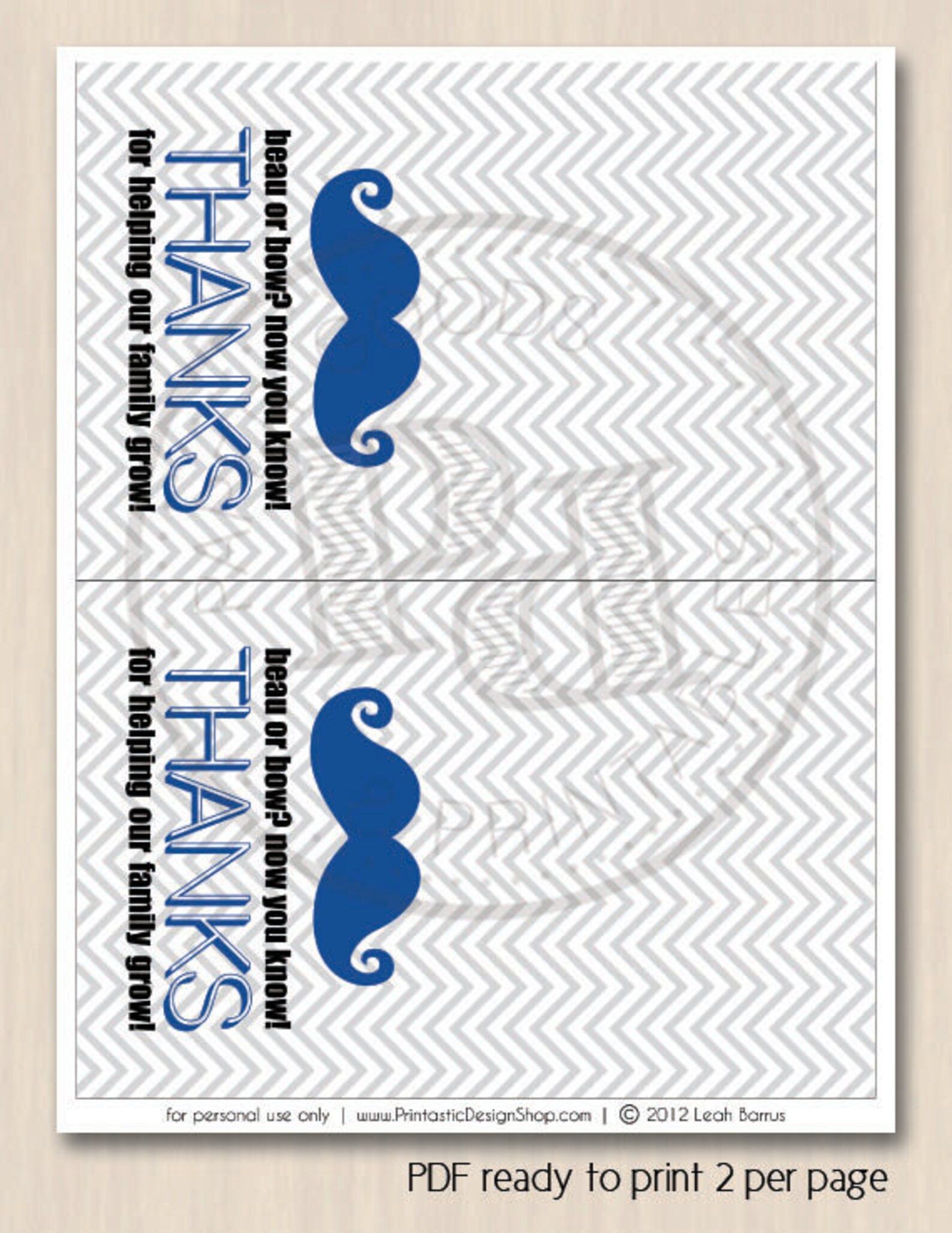 BOY MUSTACHE Thank You Card Instant Printable Download - Etsy