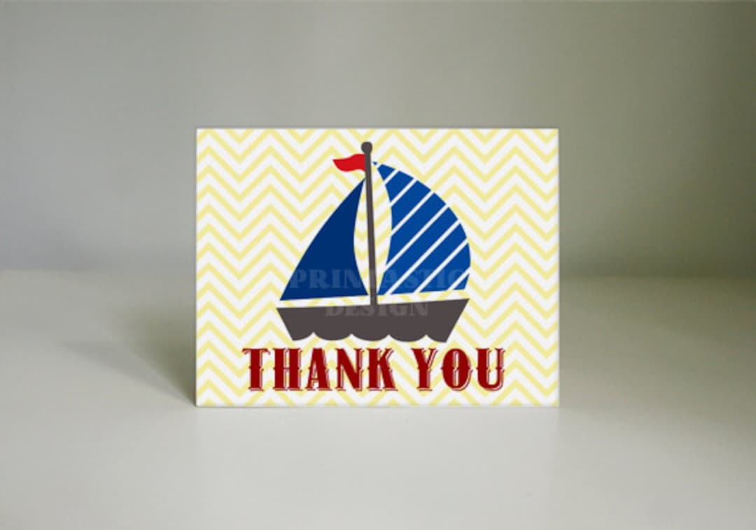 SAIL BOAT Nautical Thank You Card in Red and Navy Blue - Etsy