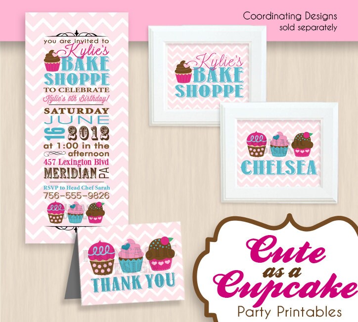 CUPCAKE Birthday Party Printable Package in Pink and Teal - Etsy