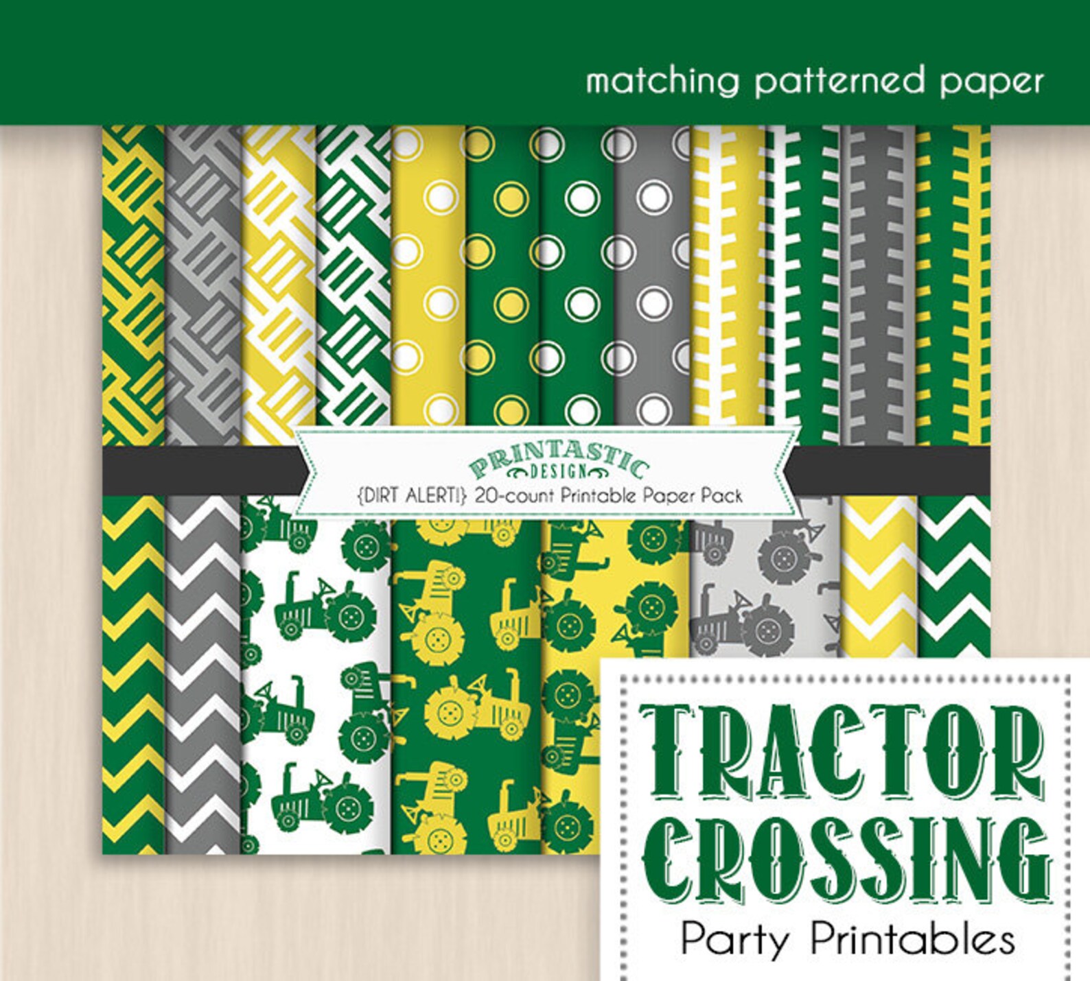 TRACTOR CROSSING Baby Shower Printable Package in Green and Yellow ...