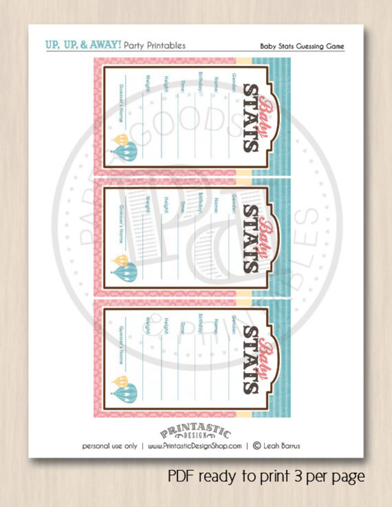 BABY STATS Guessing Game Card With Hot Air Balloons in Coral - Etsy