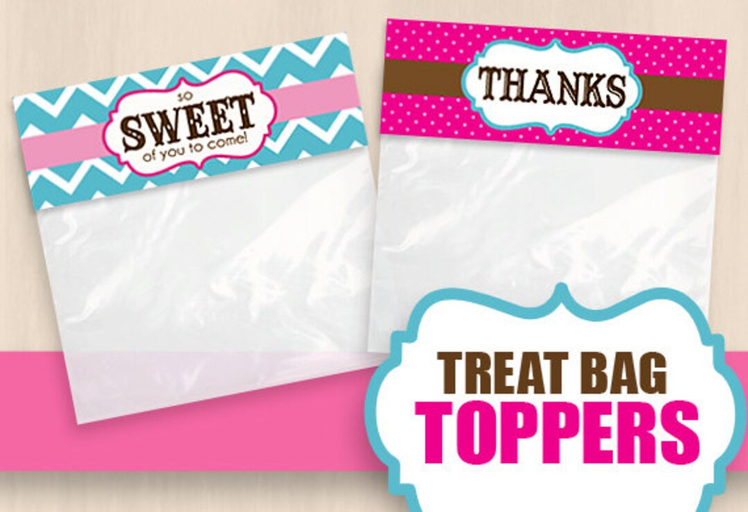 TREAT BAG TOPPERS in Pink and Teal- Instant Printable Download - Etsy