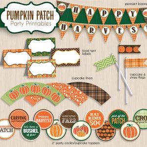 PUMPKIN PARTY Cupcake Toppers and Party Circles- Instant Printable ...