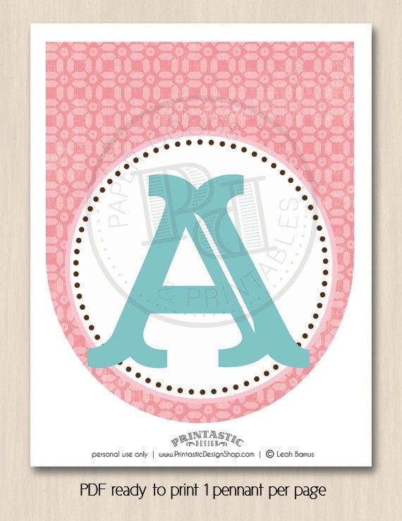 DIY BANNER in Coral and Teal- Instant Printable Download - Etsy