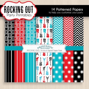 ROCK GUITAR Birthday Party Printable Package in Red and Turquoise Aqua ...