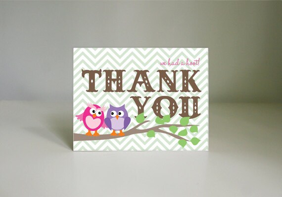 OWL Thank You Card in Purple & Pink Instant Printable | Etsy
