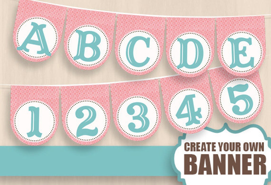 DIY BANNER in Coral and Teal- Instant Printable Download - Etsy