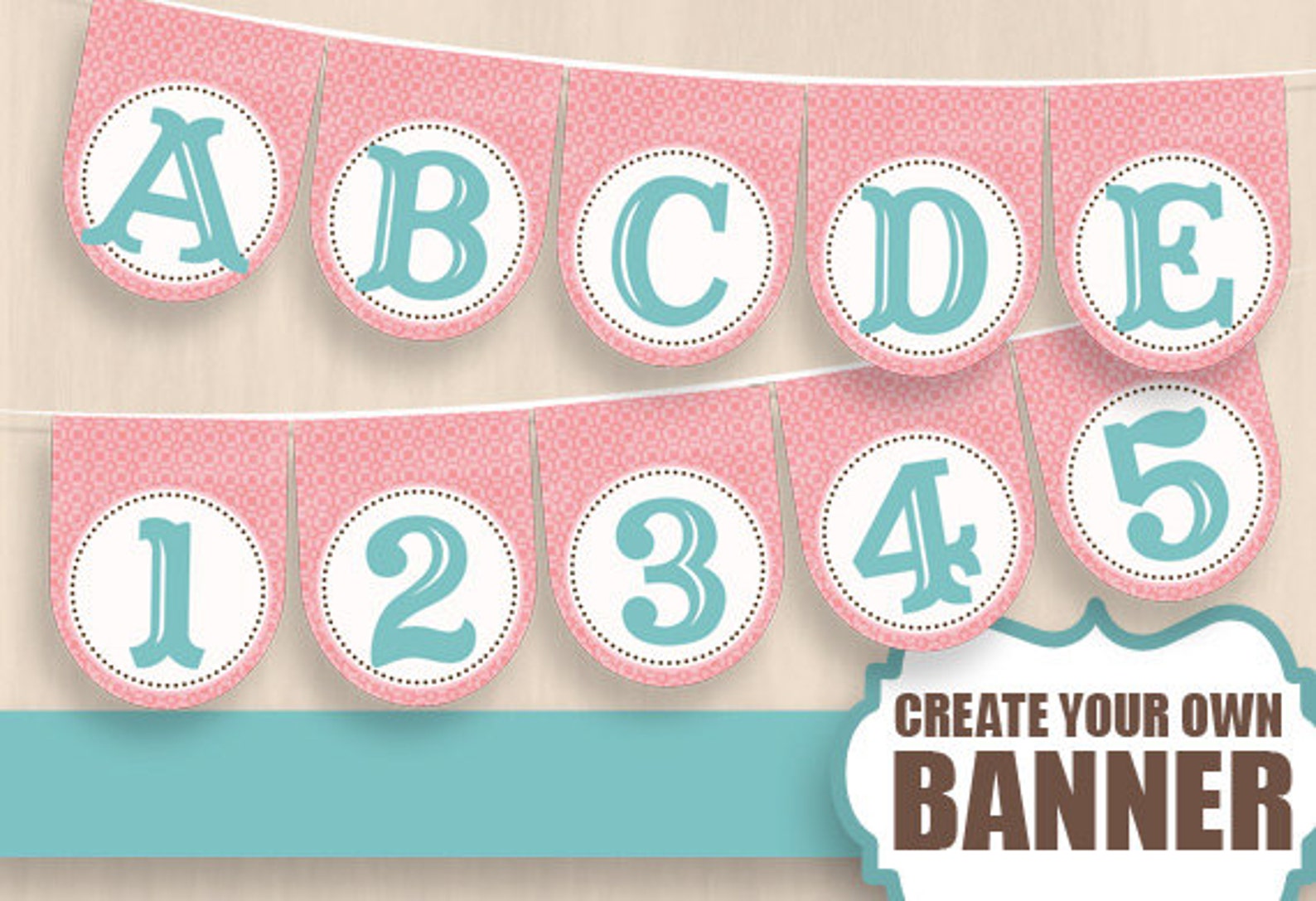 DIY BANNER in Coral and Teal Instant Printable Download | Etsy