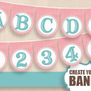 DIY BANNER in Coral and Teal- Instant Printable Download - Etsy