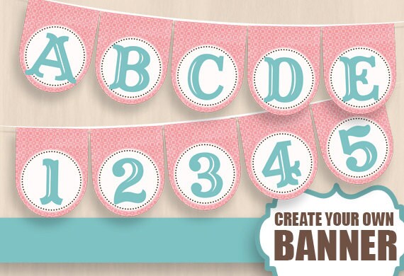 DIY BANNER in Coral and Teal Instant Printable Download | Etsy