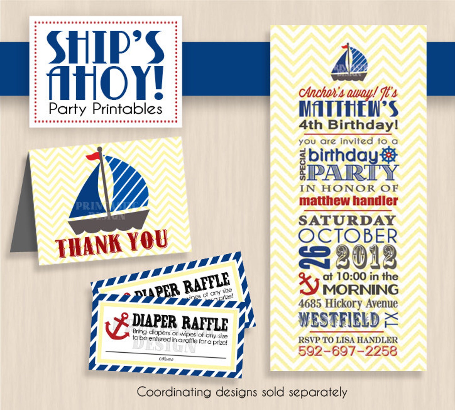 SHIP'S AHOY Nautical Birthday Party Printable Package in | Etsy