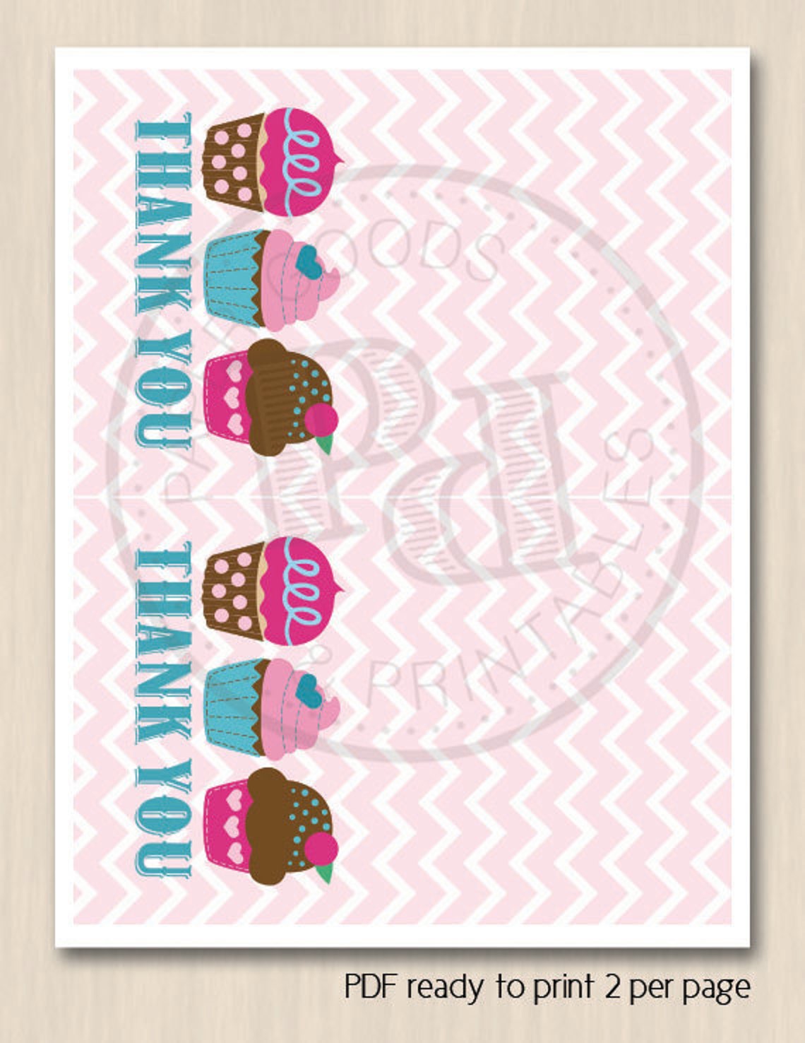 CUPCAKE THANK YOU Card in Pink and Teal Instant Printable | Etsy