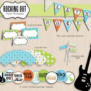 ROCK GUITAR Birthday Party Printable Package in Turquoise Aqua Blue ...