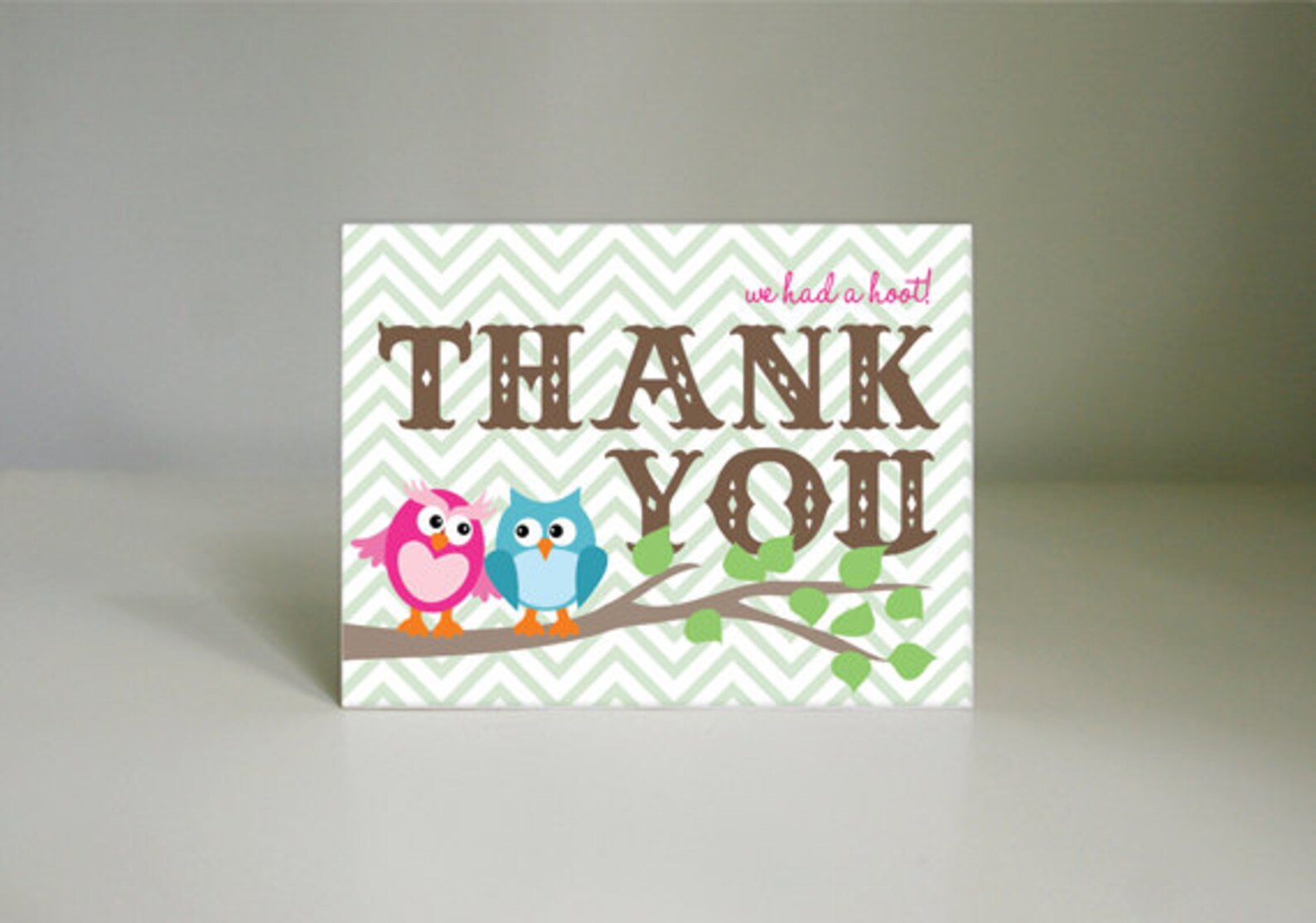 TWIN OWL Printable Thank You Card in Pink & Teal Instant - Etsy