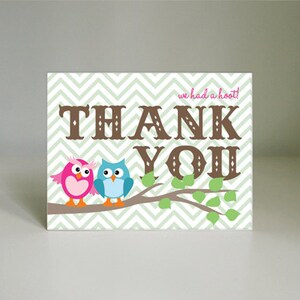 TWIN OWL Printable Thank You Card in Pink & Teal Instant Printable ...