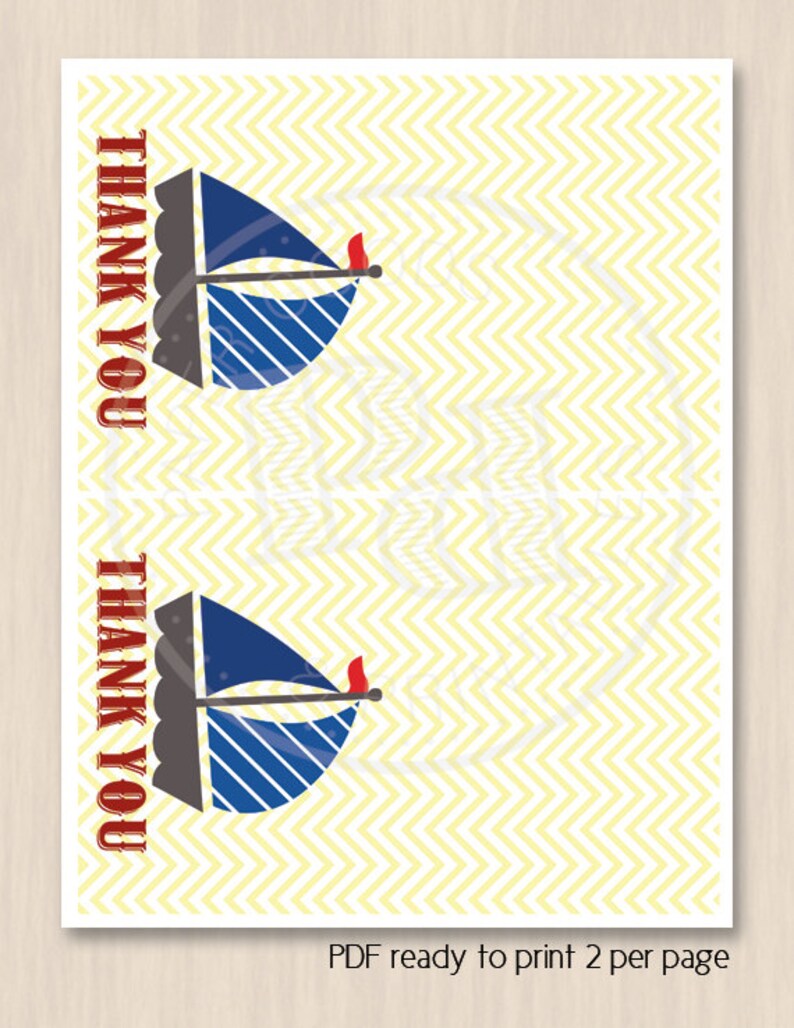 SAIL BOAT Nautical Thank You Card in Red and Navy Blue- Instant ...