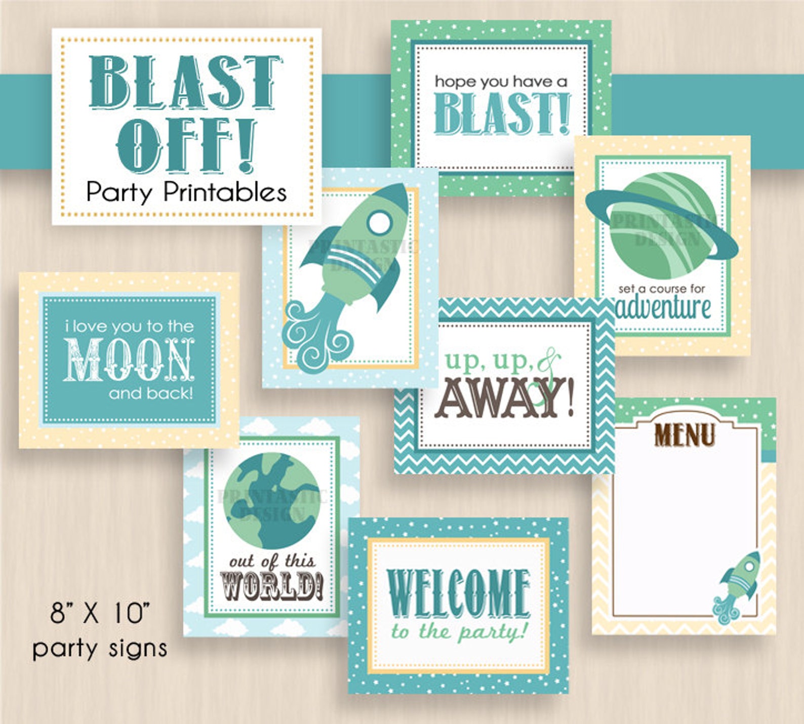 BLAST OFF 8X10 Party Signs in Seafoam Green and Teal Blue - Etsy