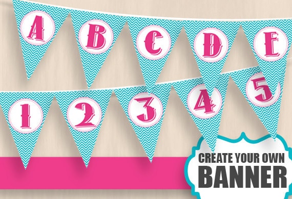 DIY BANNER in Pink and Turquoise Teal Chevrons Instant - Etsy