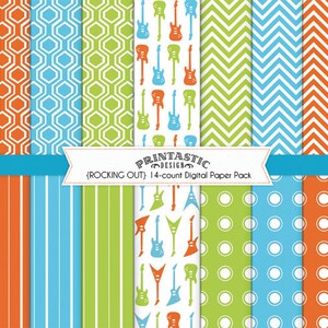 ROCK GUITAR Paper Pack in Orange, Lime Green, and Turquoise Aqua Blue ...