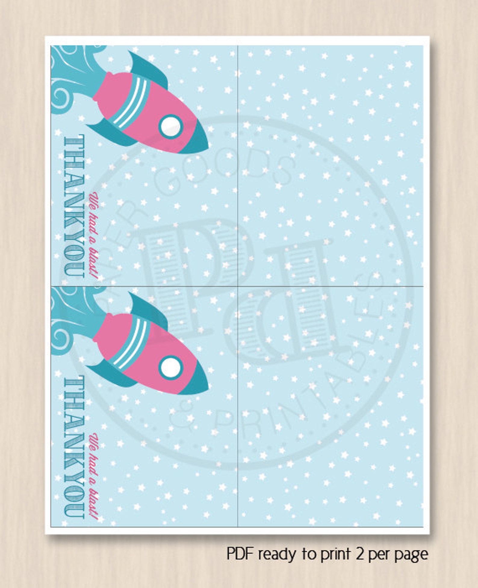 ROCKET Thank You Card in Pink and Teal Instant Printable - Etsy