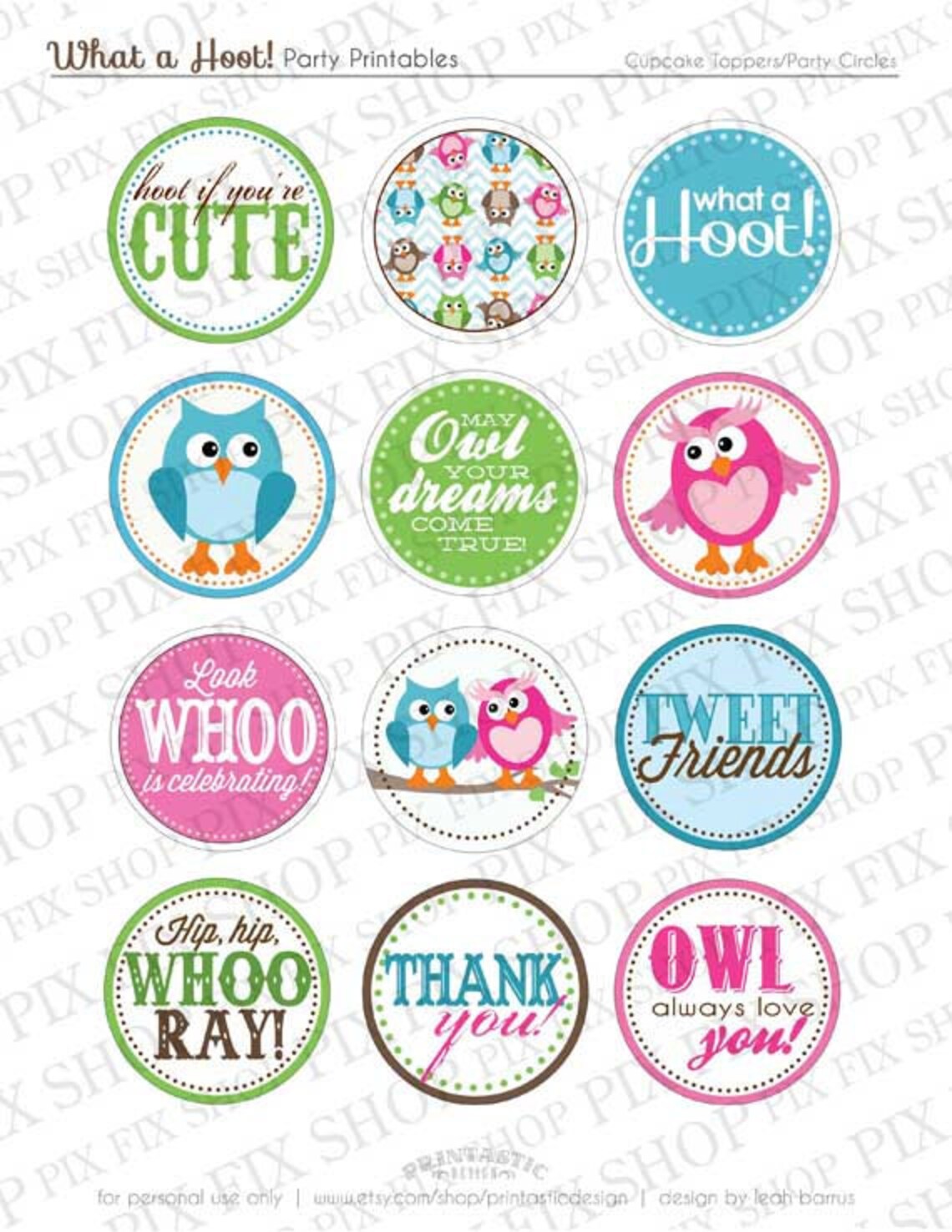 OWL Birthday 2 Cupcake Toppers and Party Circles in Pink - Etsy