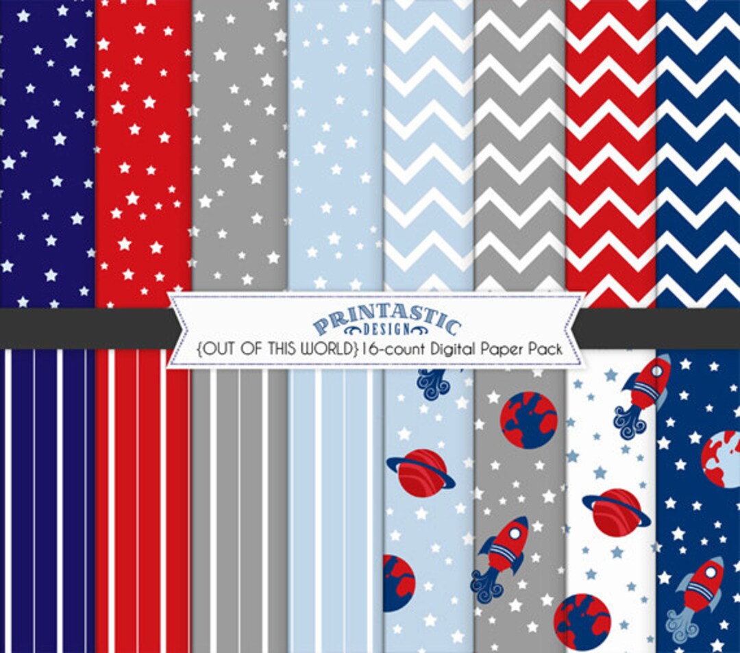 ROCKET Scrapbooking Paper Pack in Navy and Red- Instant Download - Etsy
