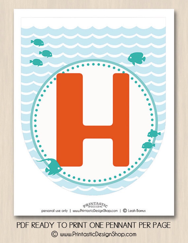 SHARK HAPPY BIRTHDAY Banner in Orange and Aqua- Instant Printable ...