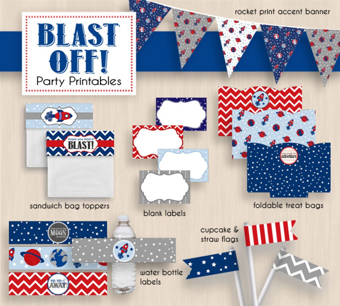 BLAST OFF Birthday Party Printable Package in Navy and Red - Etsy