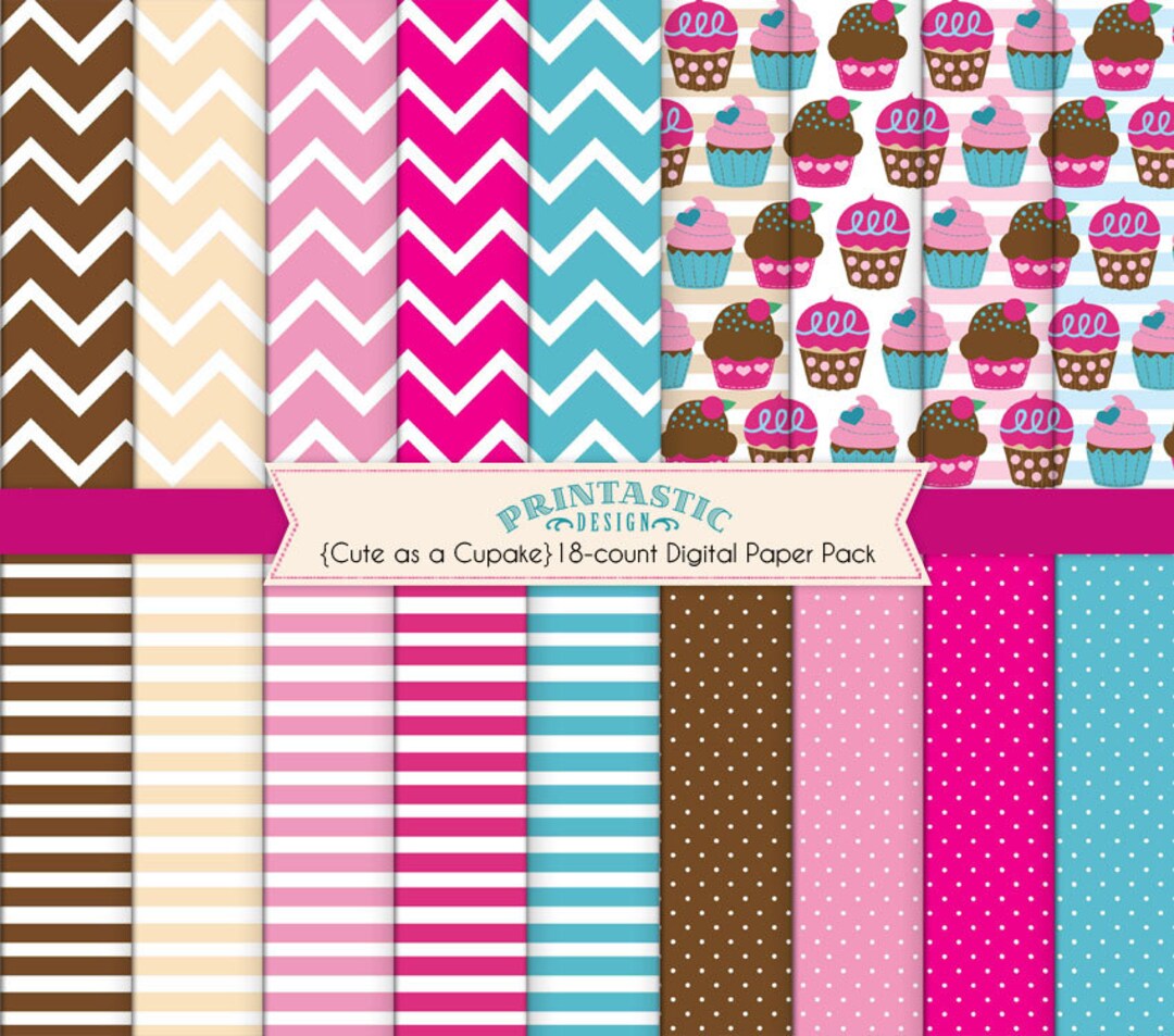 CUTE AS A CUPCAKE Scrapbooking Paper Pack in Pink and Teal- Instant ...