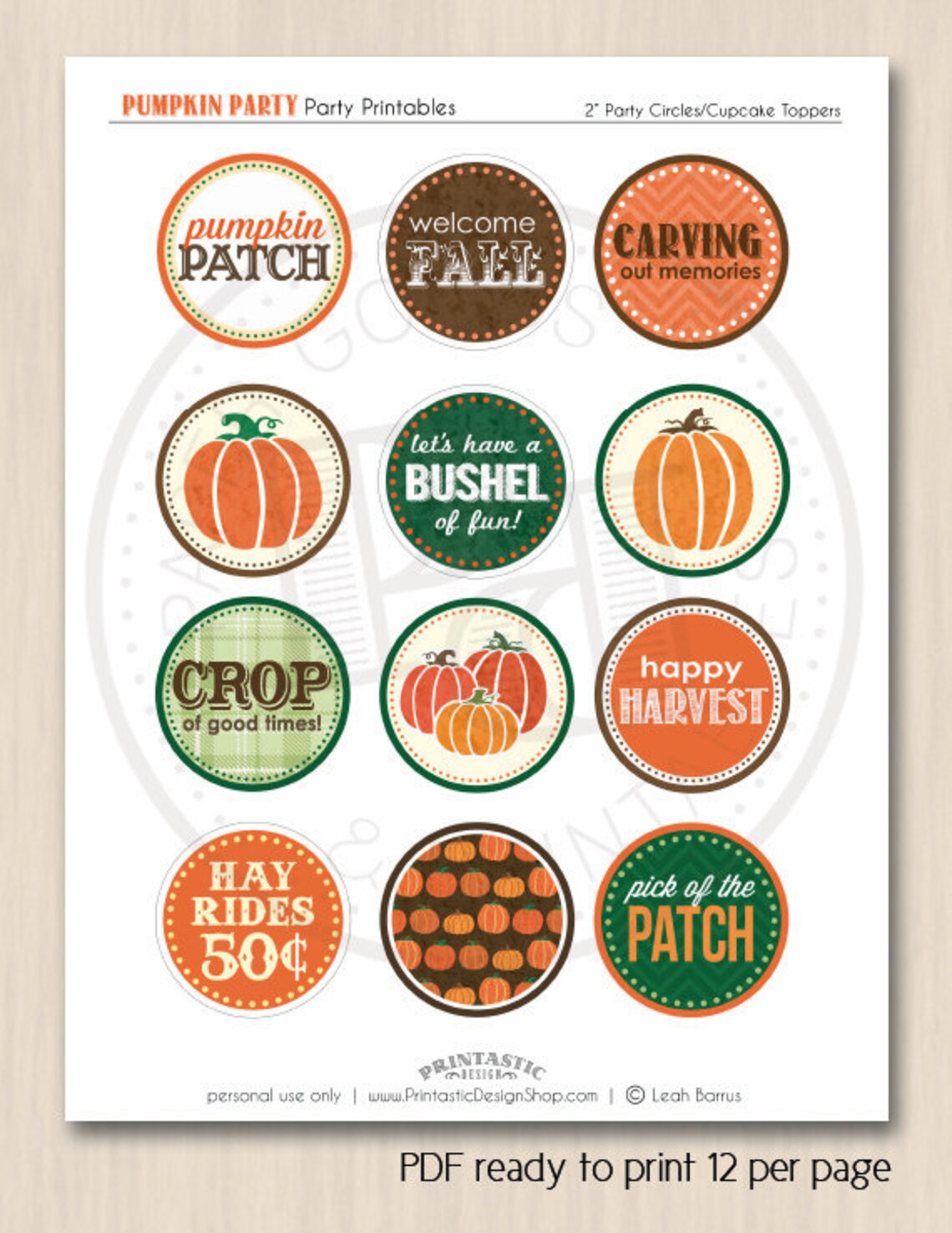 PUMPKIN PARTY Cupcake Toppers and Party Circles Instant | Etsy