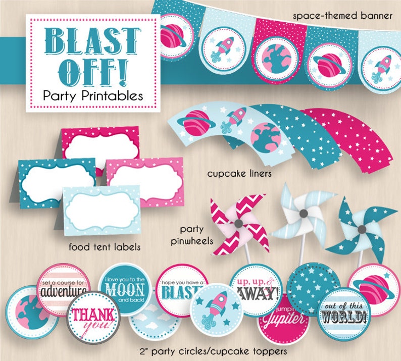 BLAST OFF Baby Shower Party Printable Package in Pink and - Etsy
