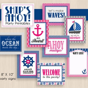 SHIP'S AHOY Nautical Birthday Printable Package in Pink and Navy Blue ...