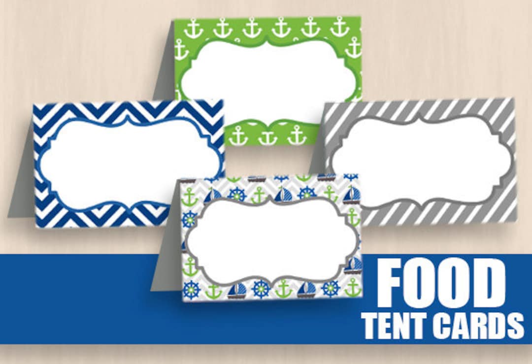 NAUTICAL FOOD TENT Labels in Lime Green, Navy Blue, and Gray- Instant ...
